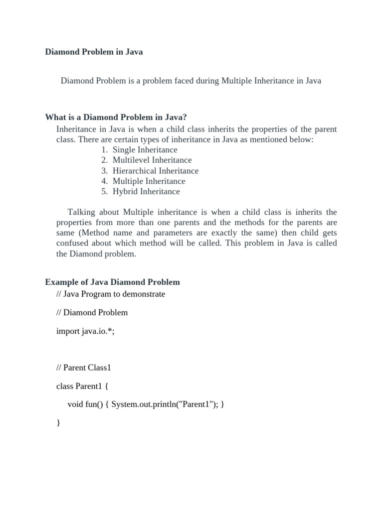 Diamond Problem and Interface Concept in Java | PDF | Class (Computer ...