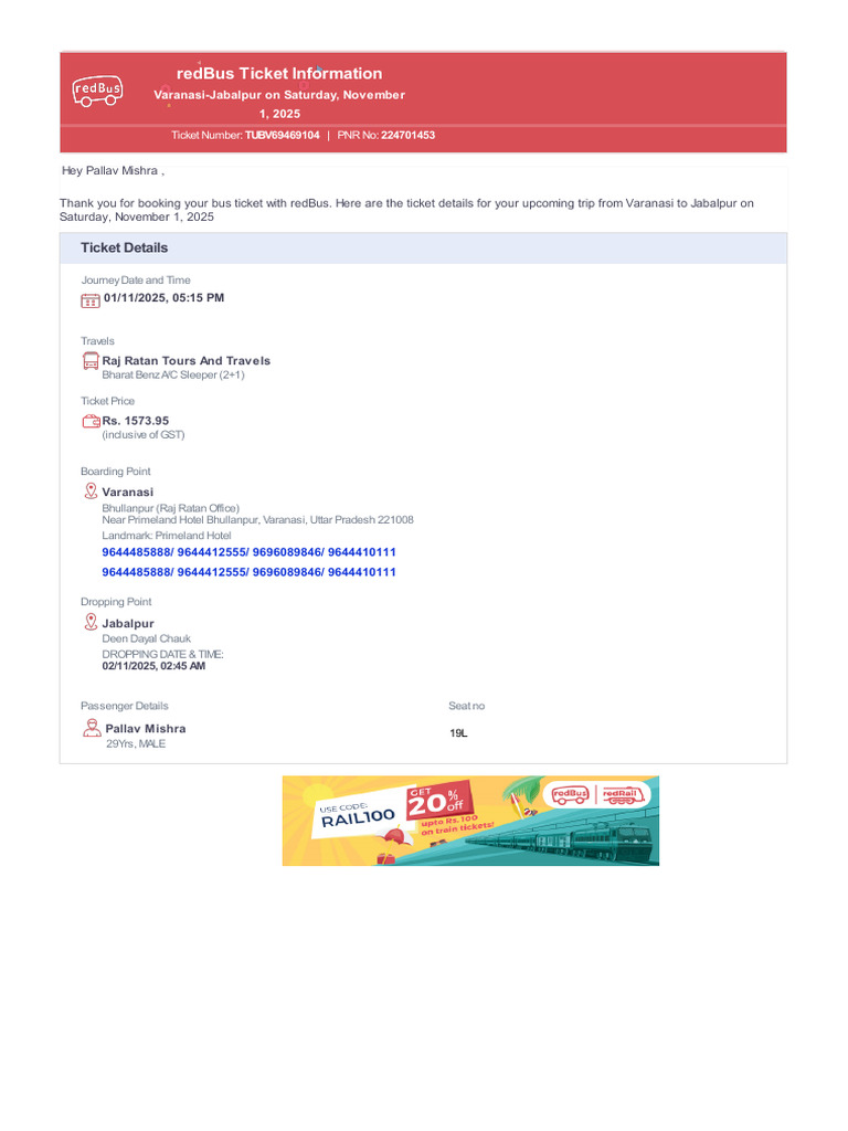 Redbus Ticket Information | PDF