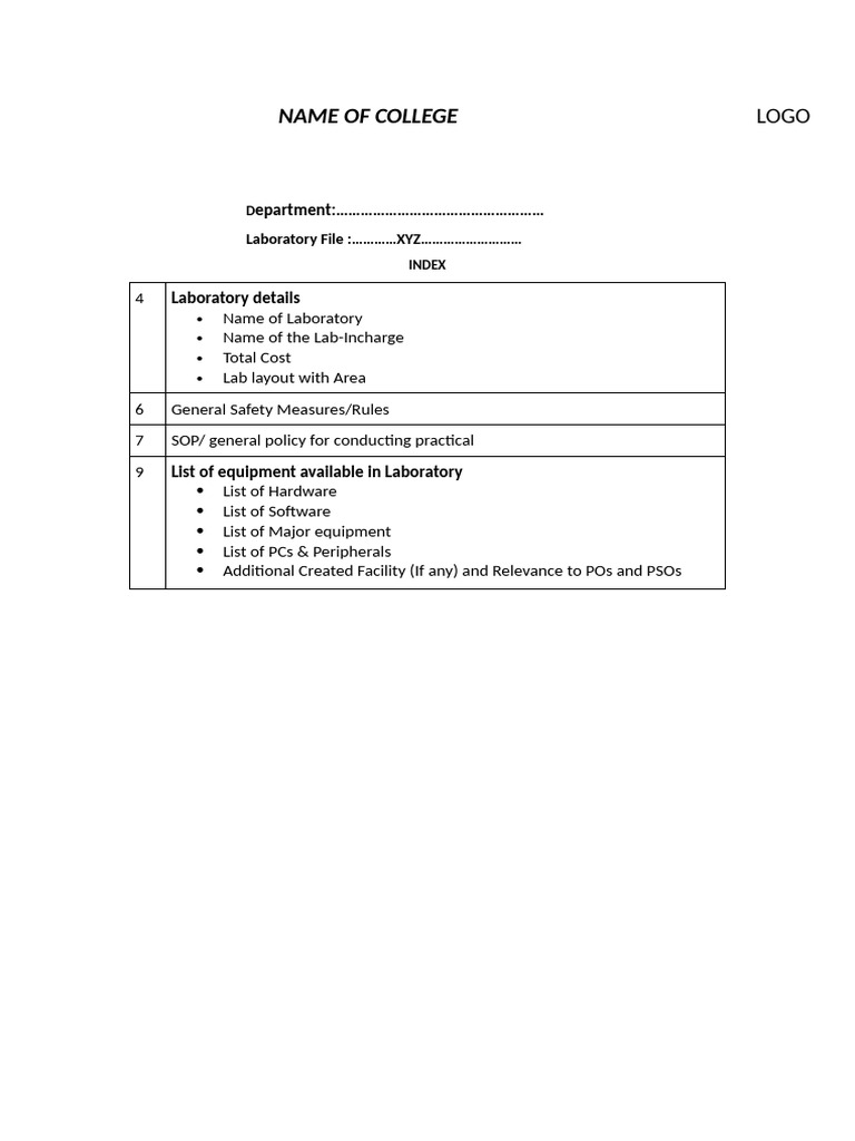 Lab File Index | PDF