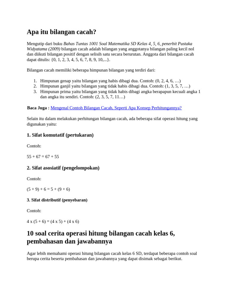 Pengertian dan Contoh Bilangan Cacah | PDF