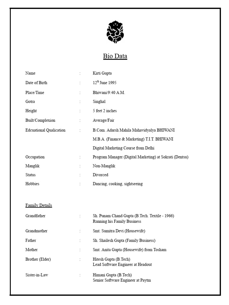 Kirti Gupta Bio-Data | PDF | Chess | Chess Theory