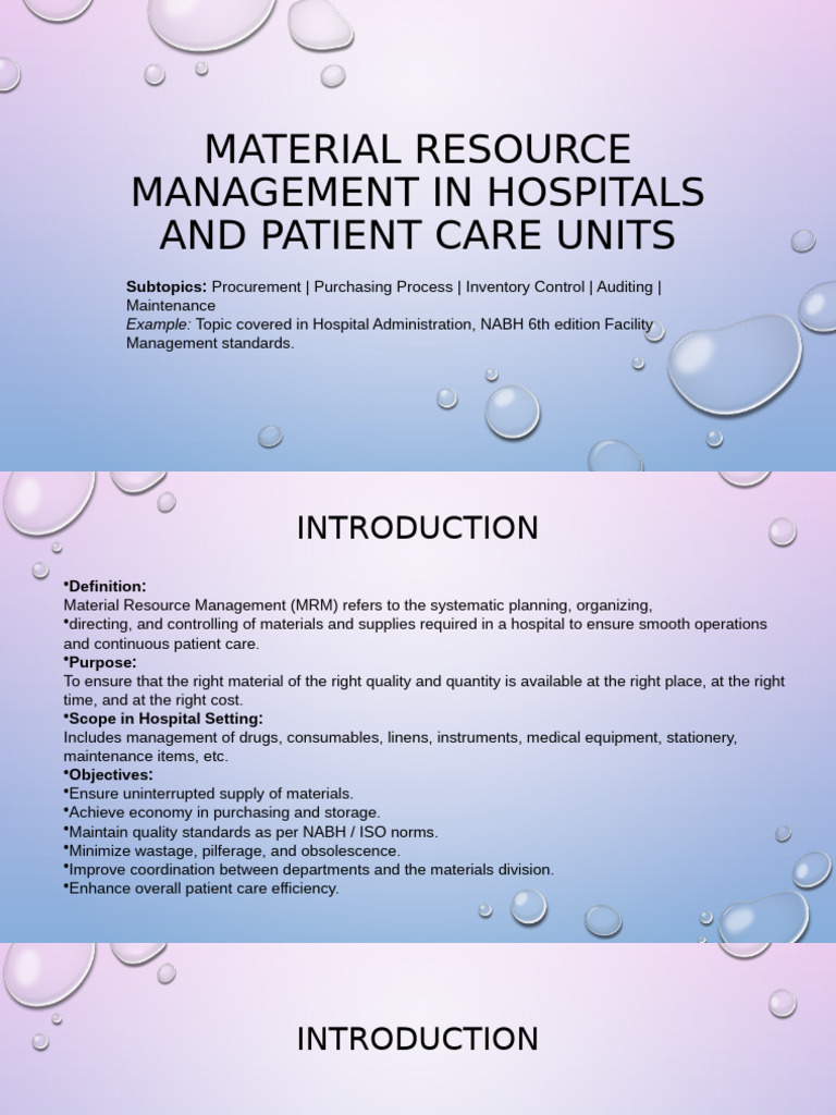 Material Resource Management in Hospitals and Patient Care | PDF ...