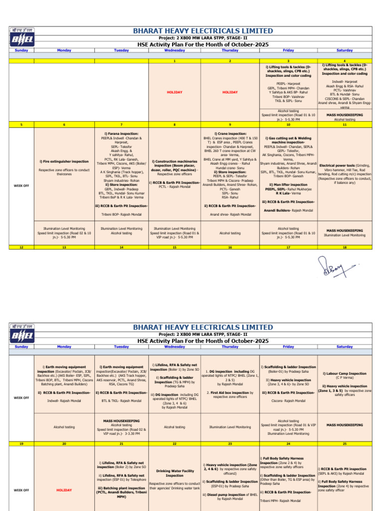 October 2025 HSE Activity Plan | PDF | Equipment | Safety