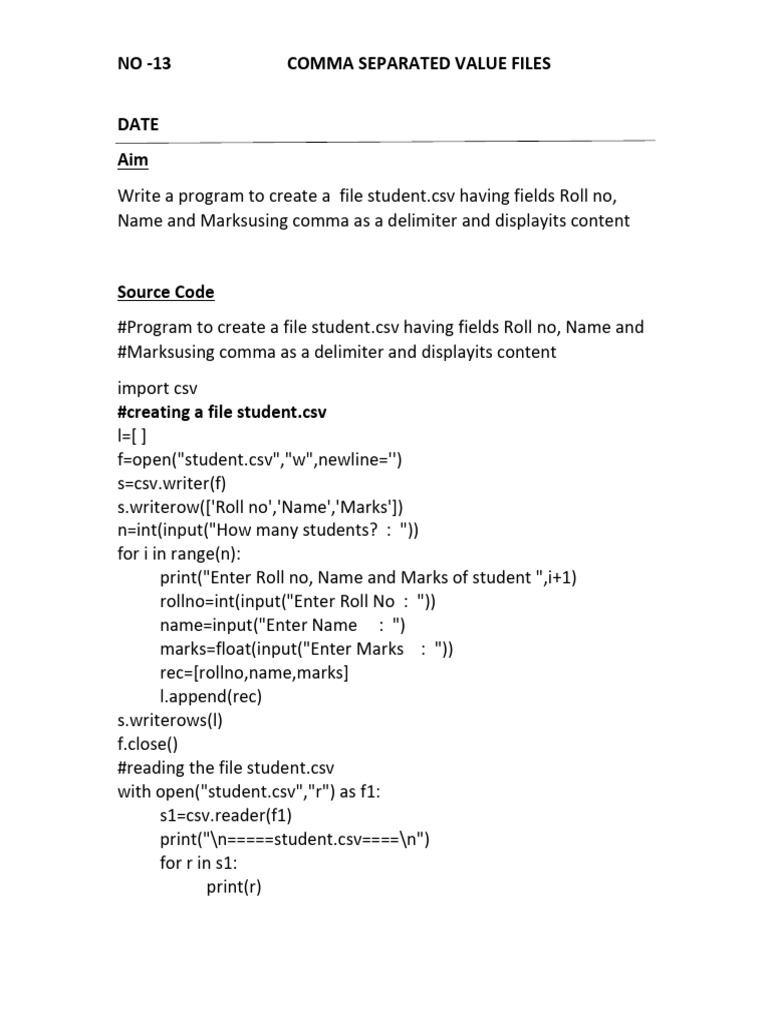 Create and Read CSV Student Data | PDF