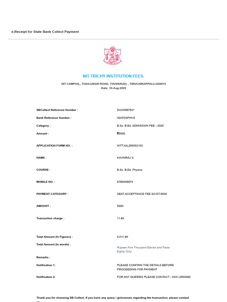 NIT Trichy SB Collect | PDF