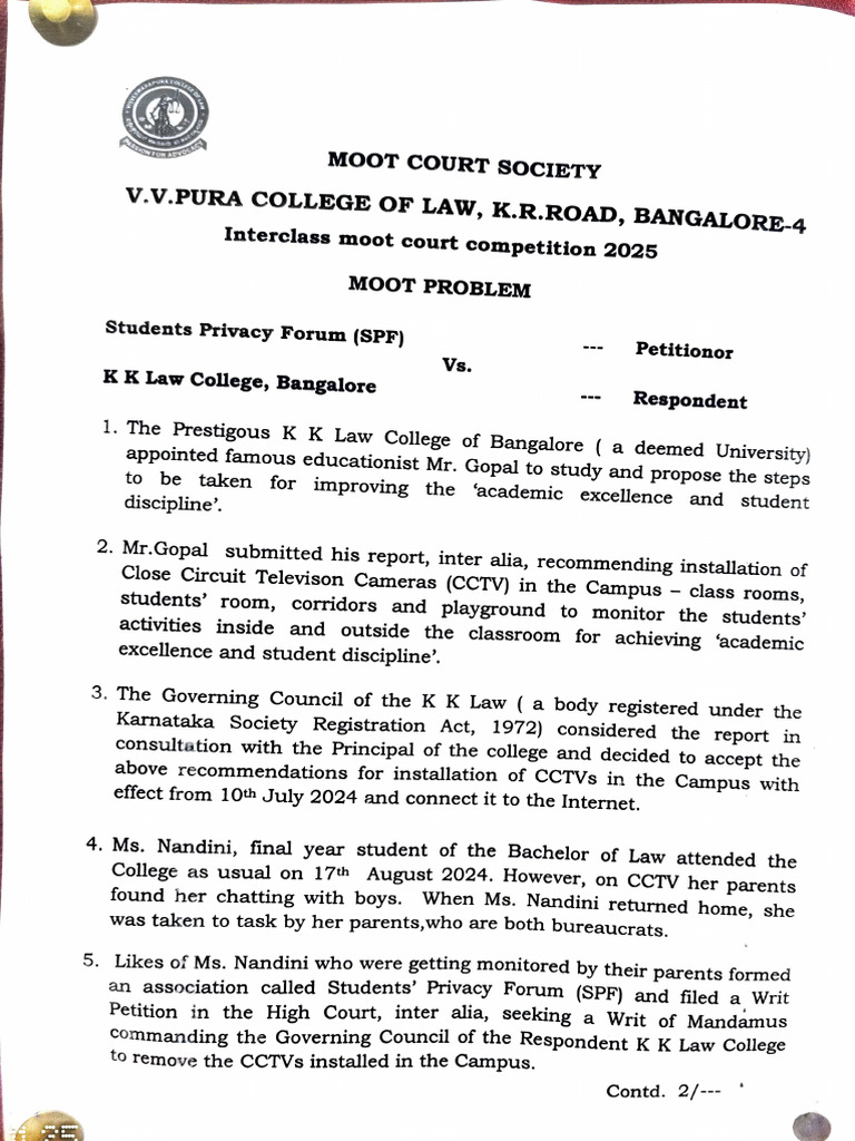 Moot Court Problem | PDF | Closed Circuit Television