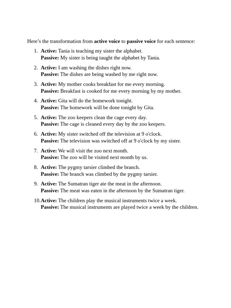 Active to Passive Voice Transformations | PDF