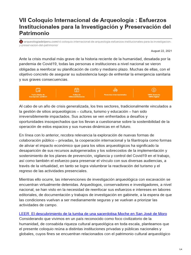 VII Coloquio Internacional de Arqueología - Esfuerzos Institucionales ...