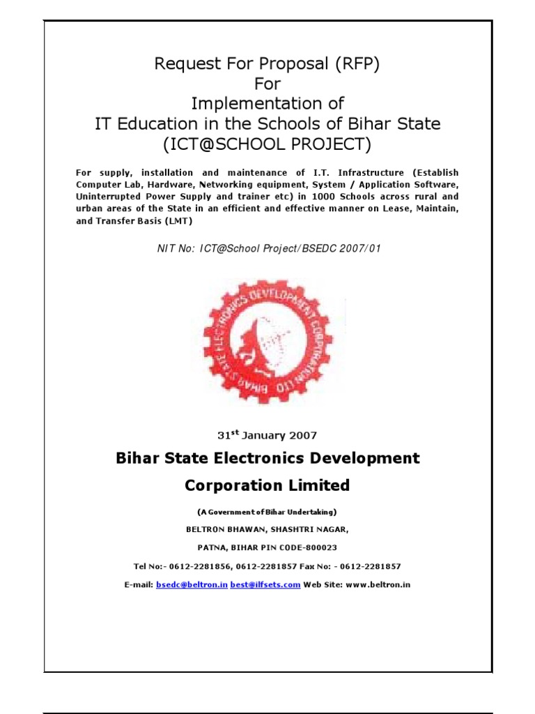 Bihar ICT Schools RFP Final | PDF | Request For Proposal | Educational ...