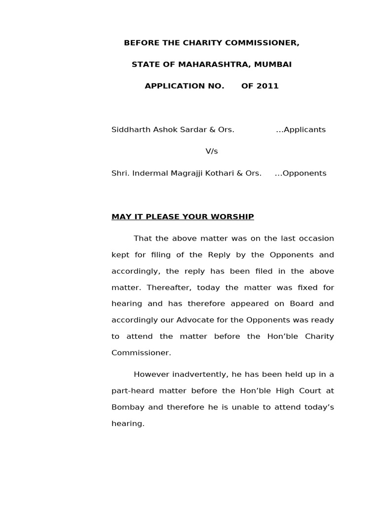 Adjournment Request to Charity Commissioner | PDF