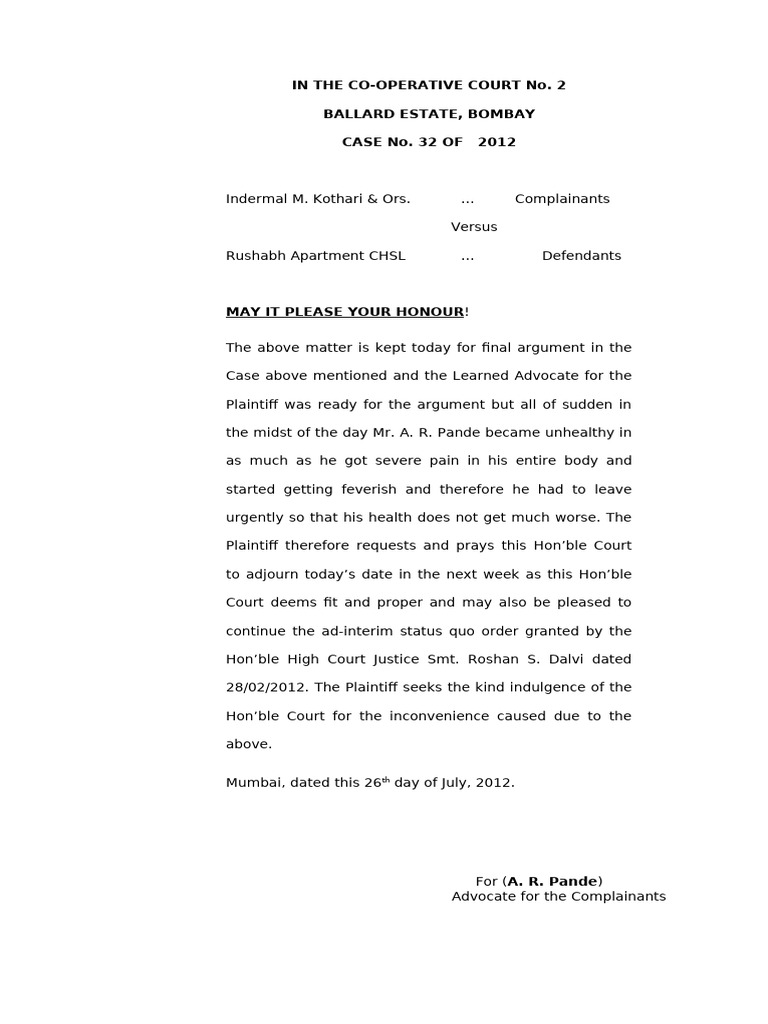 Application For Adjournment | PDF