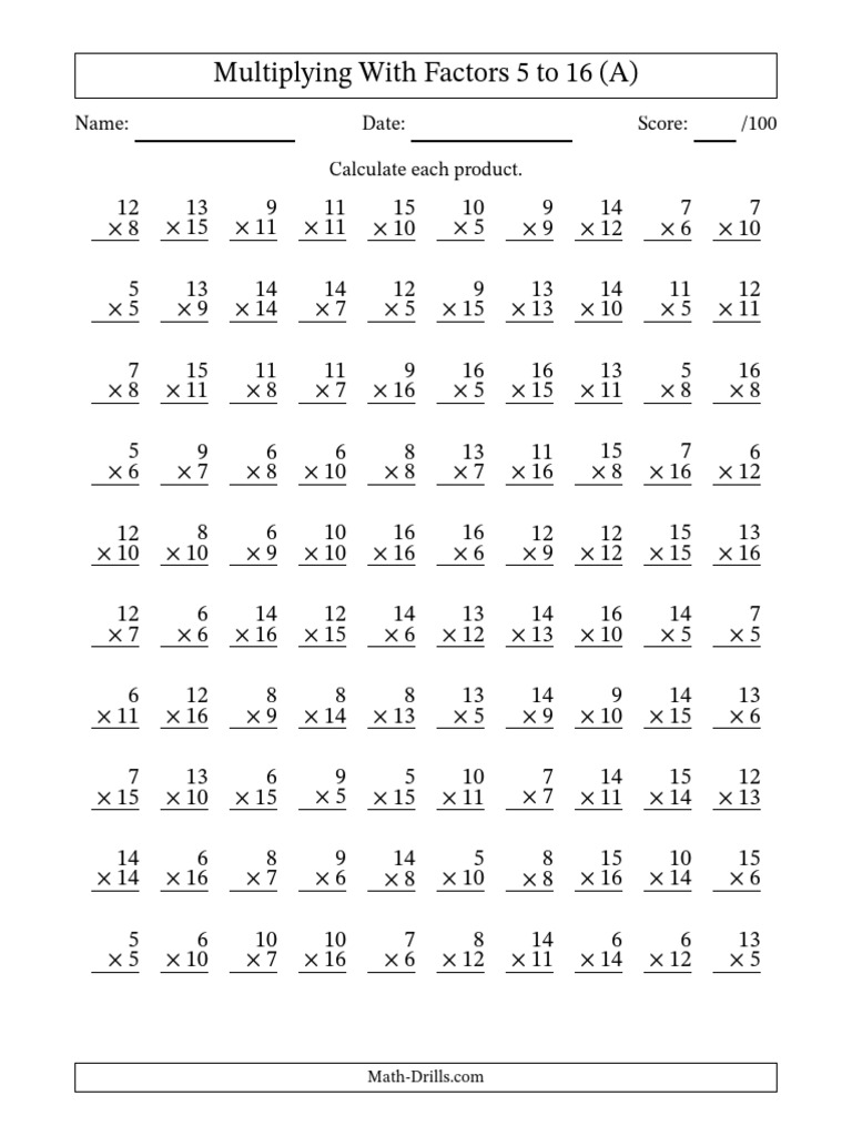 Multiplication Factors 05 16 All.1614007864 | PDF | Arithmetic