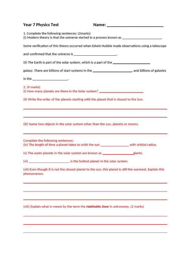 Test On Space | PDF | Solar System | Planets