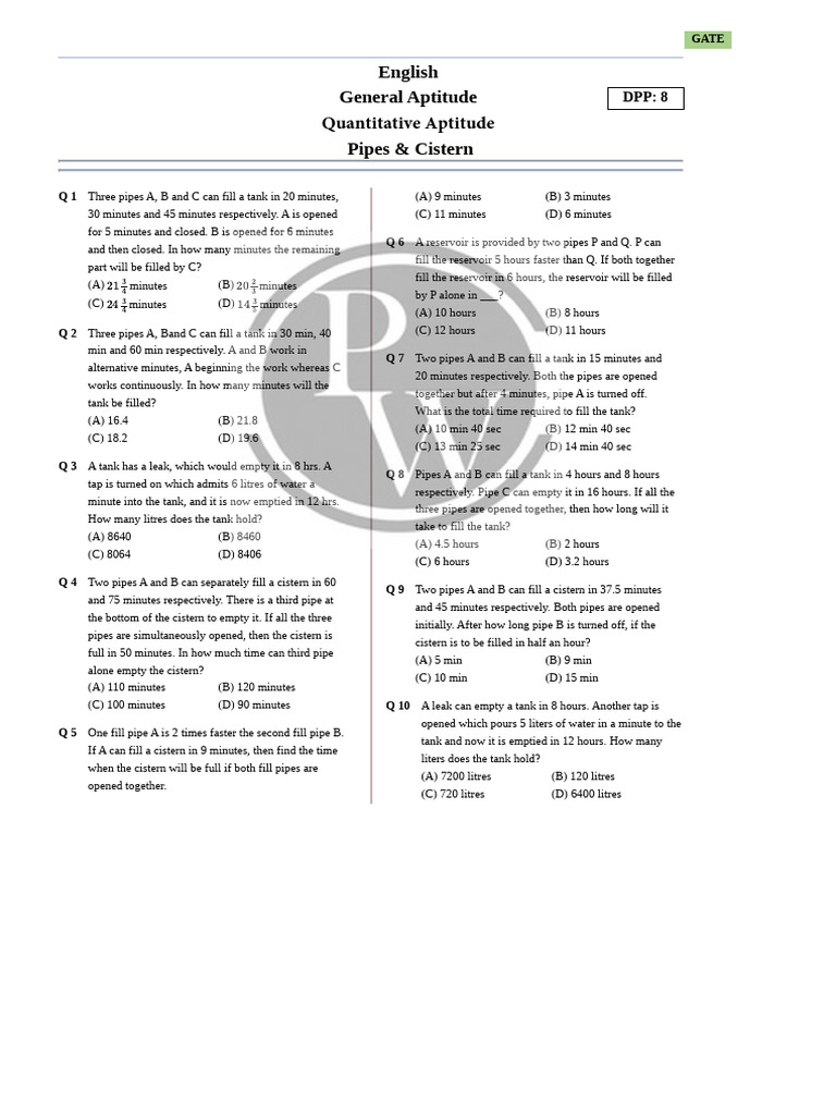 Quantitative Aptitude - DPP 08 | PDF | Water Management | Fresh Water