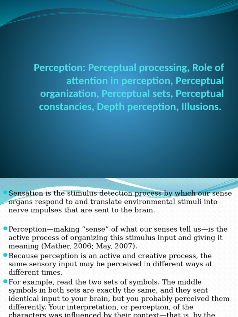Understanding Perception and Sensation | PDF | Perception | Senses