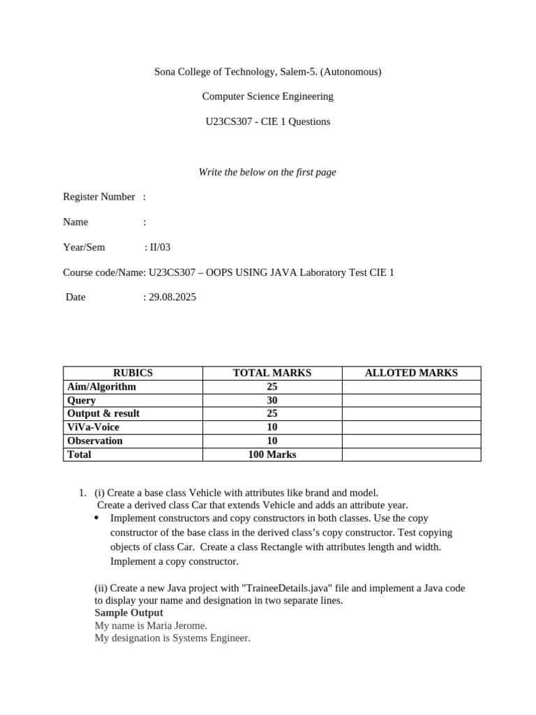 Oops Lab Cie 1 | PDF | Method (Computer Programming) | Class (Computer Programming)