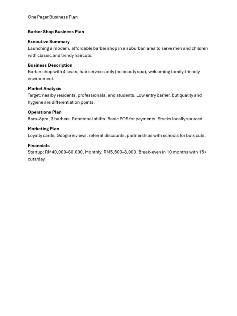 Barber Shop Business Plan | PDF