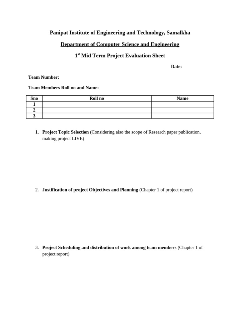 1st Mid Term Project Evalution Sheet | PDF