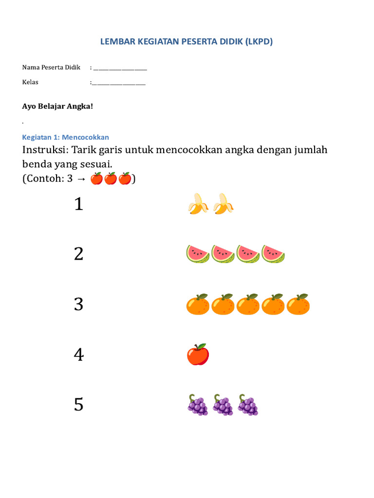 Lkpd Kelas 2 Sdlb Angka 1-10 | PDF