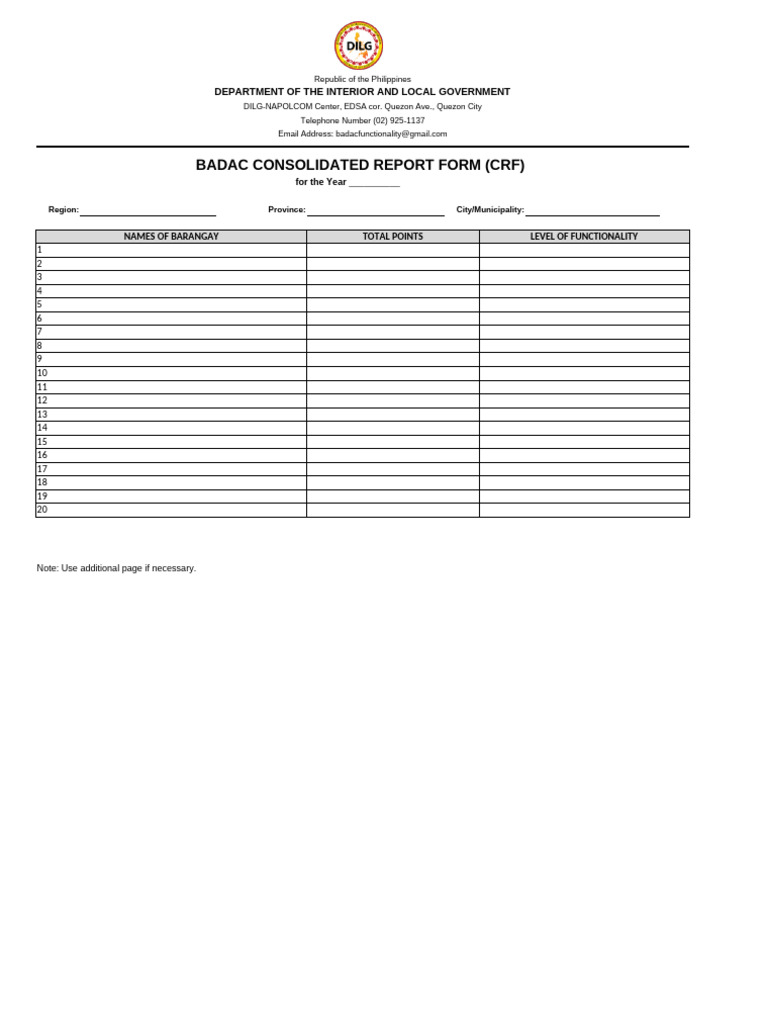 BADAC Consolidated Report Form Template | PDF