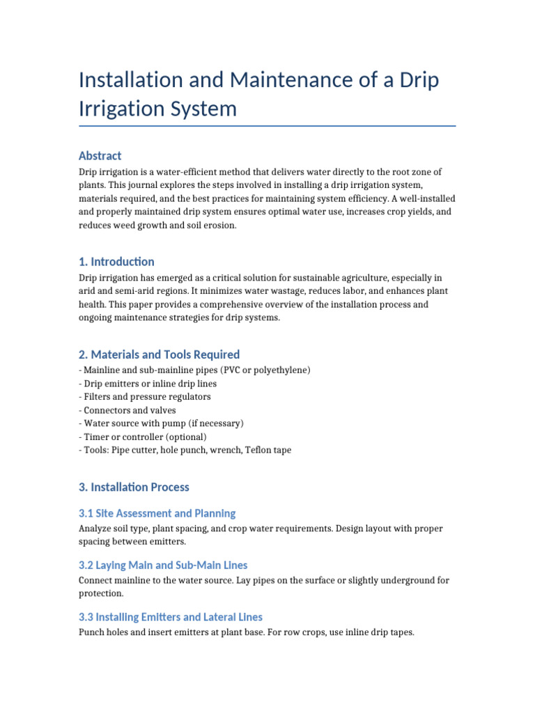 Drip Irrigation Installation and Maintenance | PDF | Irrigation | Water ...
