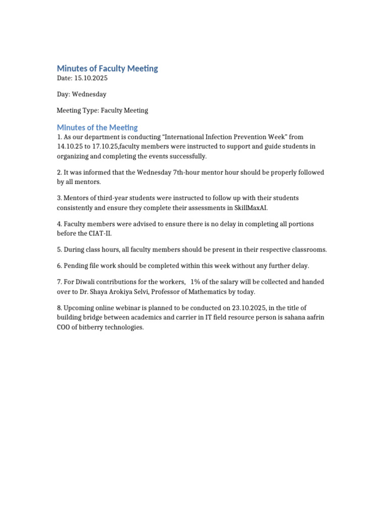 Minutes of Faculty Meeting 15-10-2025 | PDF