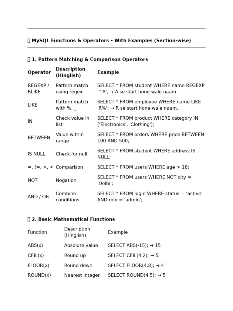 ? MySQL Functions | PDF | Trigonometric Functions | Complex Analysis