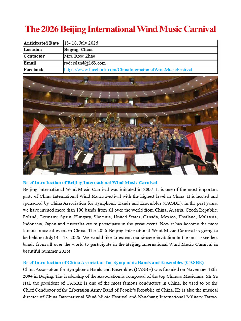 The Information of 2026 Beijing International Wind Music Carnival | PDF ...