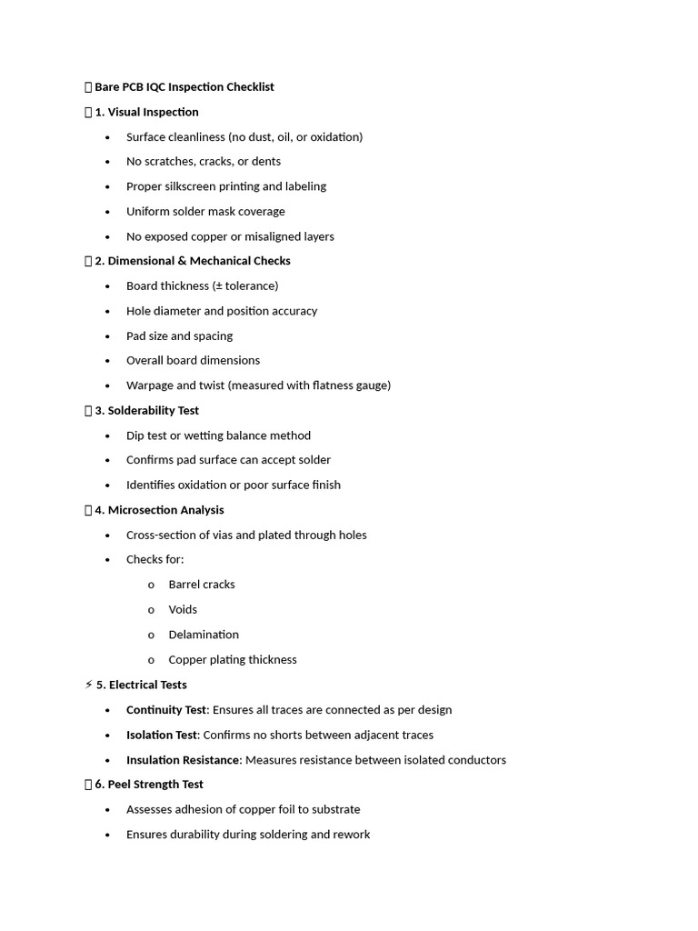 Bare PCB Inspection Checklist | PDF