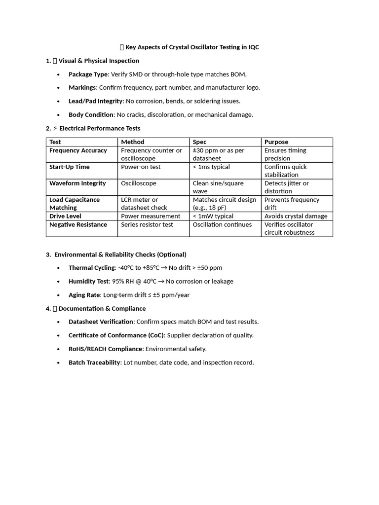 Crystal Oscillator Testing Guide | PDF