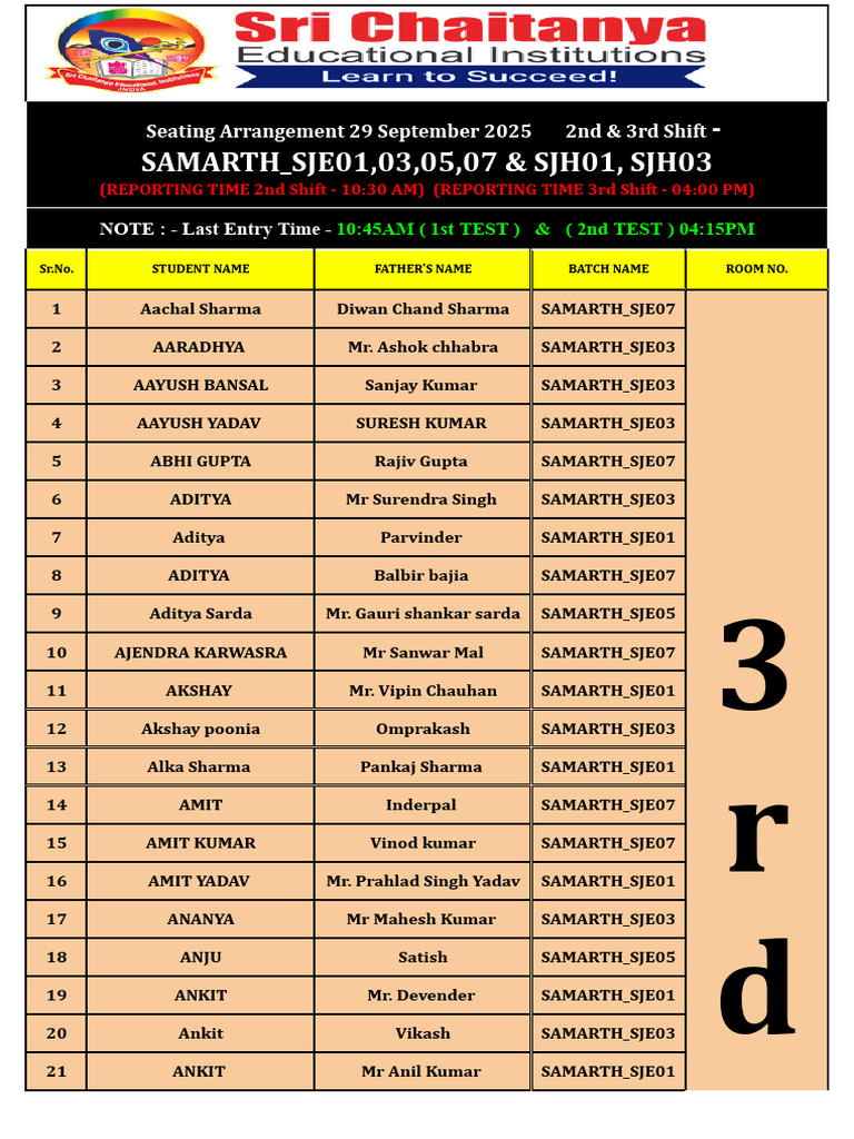 Seating Arrang. Samarth_batch | PDF