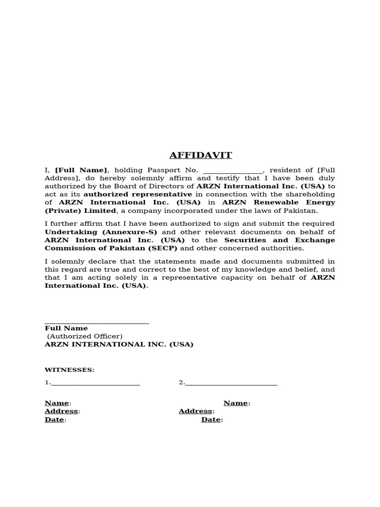 Affidavit - Authorized Person | PDF