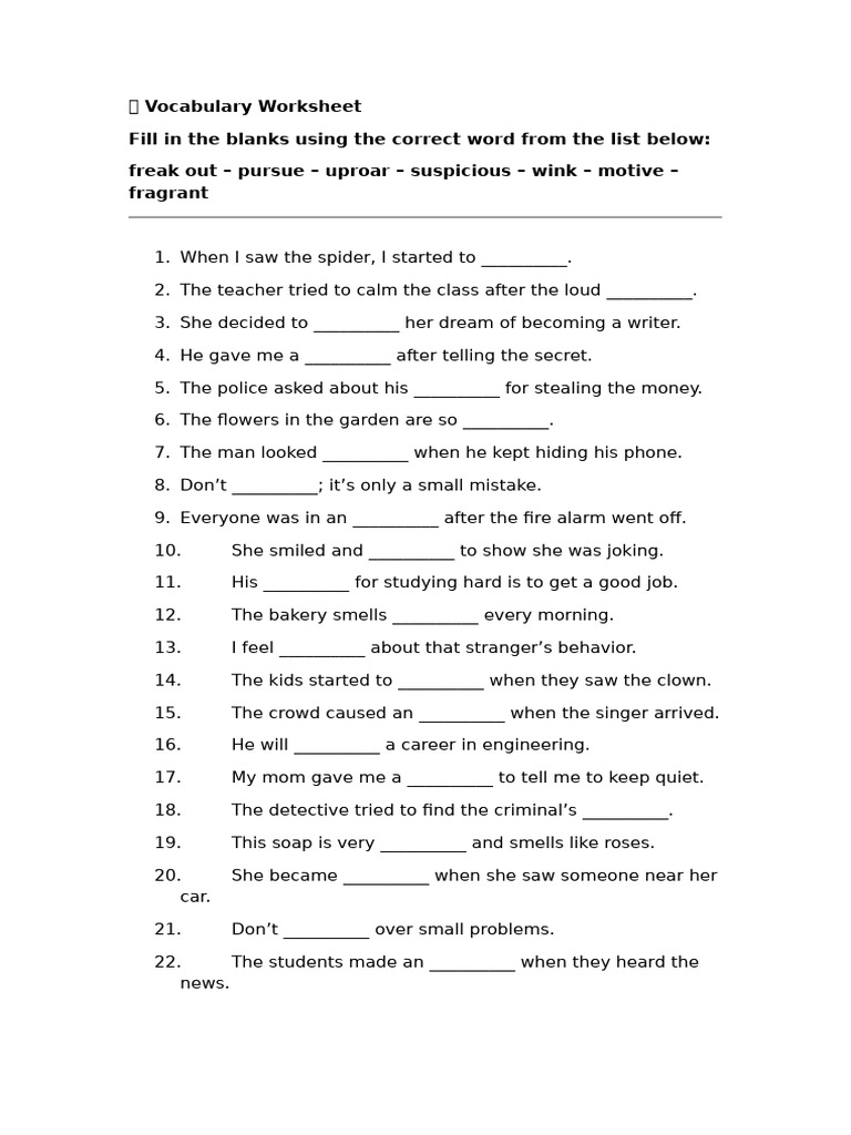 ? Vocabulary Worksheet | PDF
