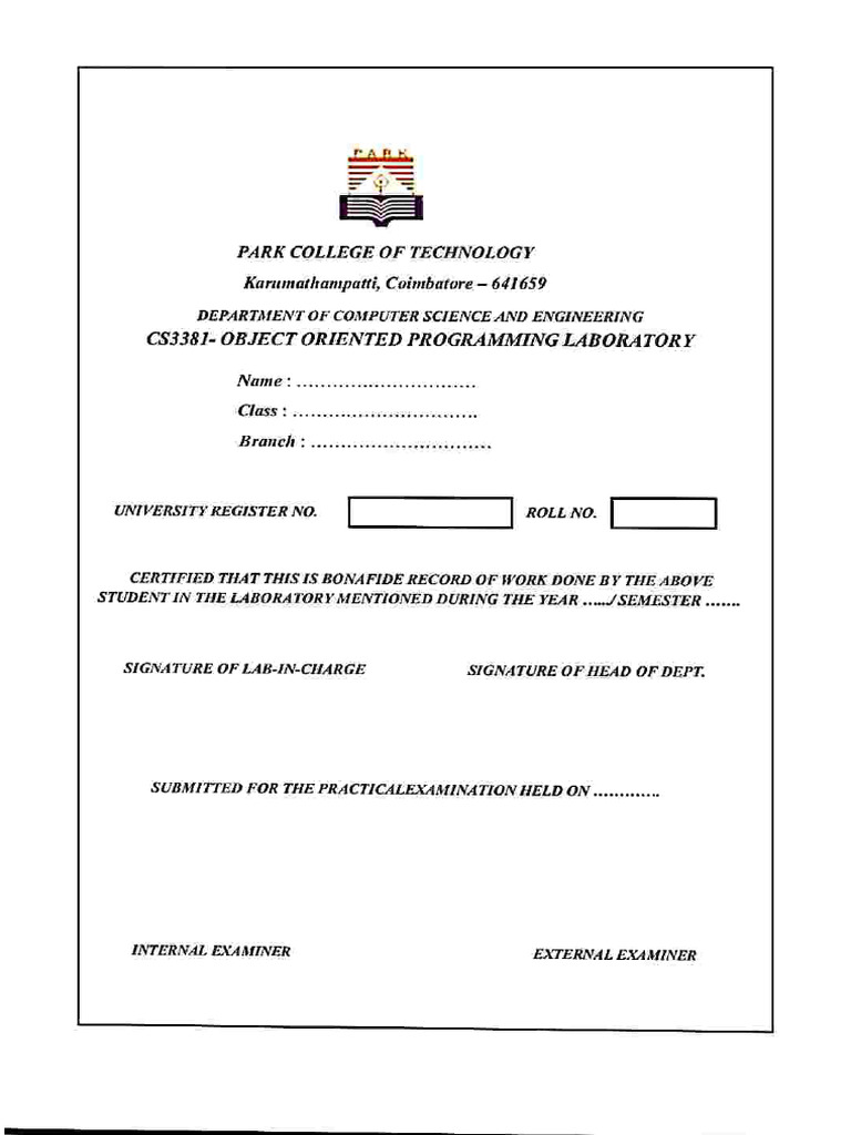 Oops Lab Manual 2021 | PDF