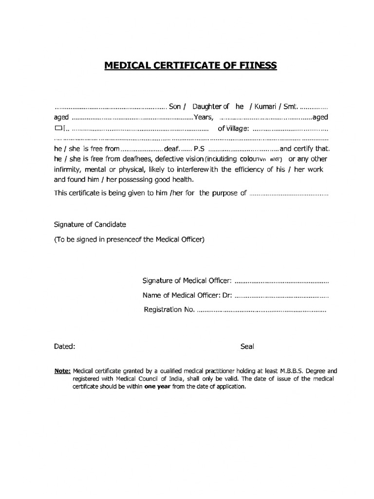 Medical Certificate of Fitness Clear | PDF