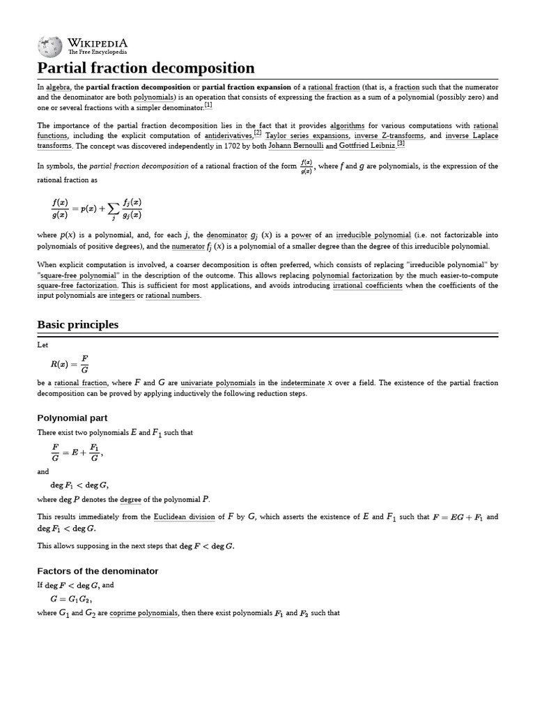 Partial Fraction Decomposition | PDF | Polynomial | Numerical Analysis
