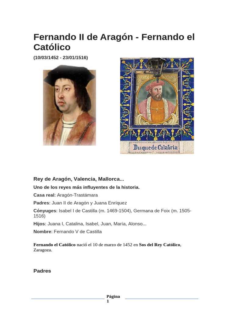 Fernando II de Aragón: Legado y Reinado | PDF