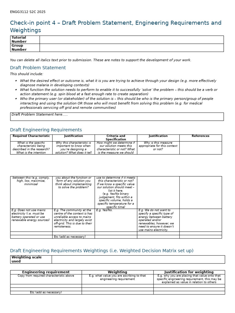 ENGG3112 Draft Problem Statement Guide | PDF | Engineering