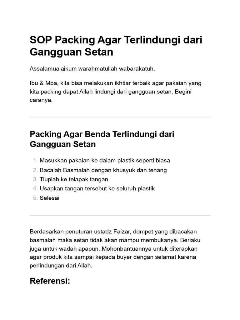 SOP Packing Agar Terlindungi Dari Gangguan Setan | PDF