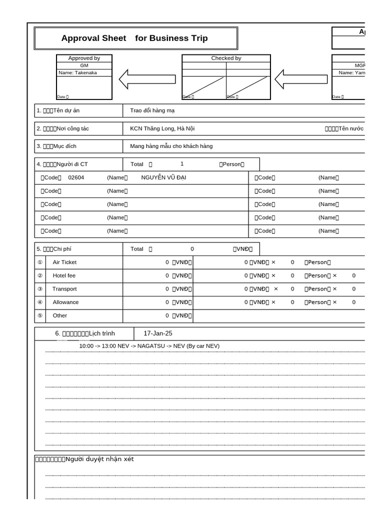 Approval Sheet-Công Tác | PDF