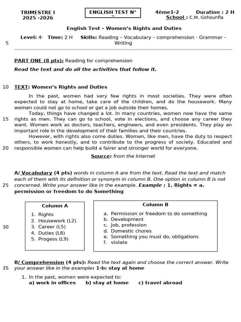 Women's Rights and Education Importance | PDF | Reading Comprehension ...
