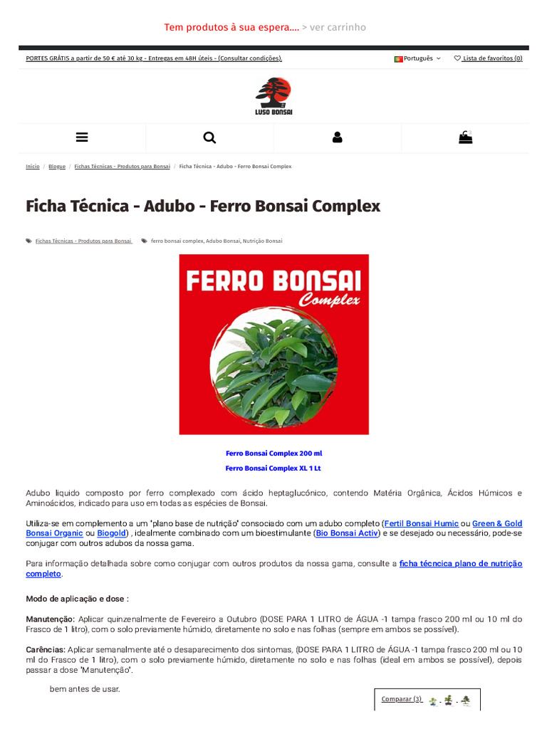 Ficha Técnica - Adubo Ferro Bonsai Complex - Luso Bonsai | PDF ...