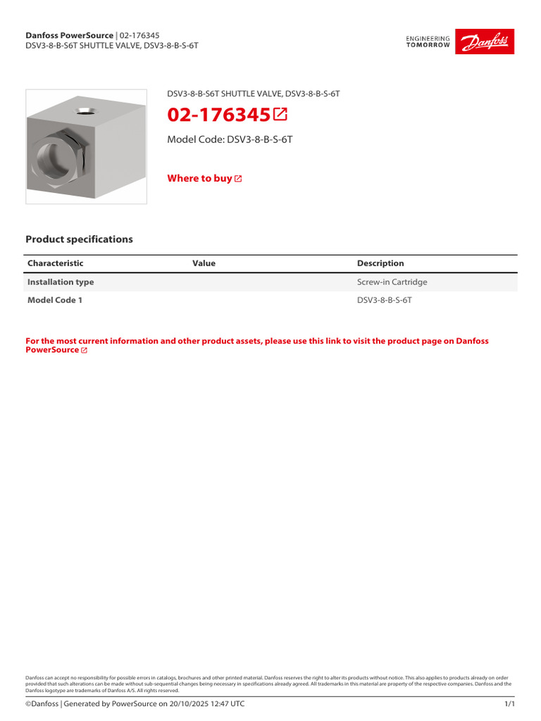 DSV3-8-B-S-6T Shuttle Valve Specifications | PDF