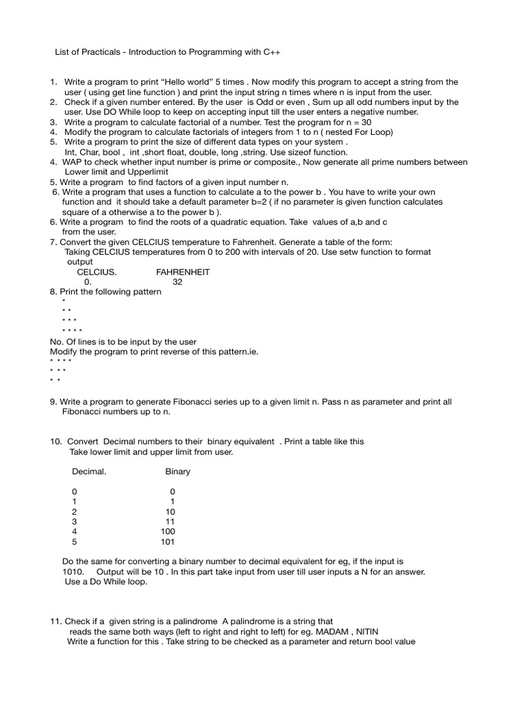 List of C++ Practicals | PDF | Numbers | Parameter (Computer Programming)