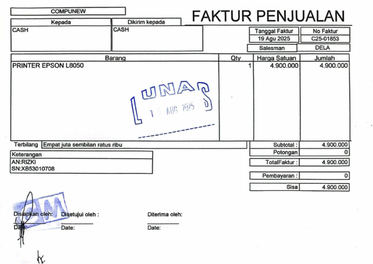Nota Pembelian Printer | PDF