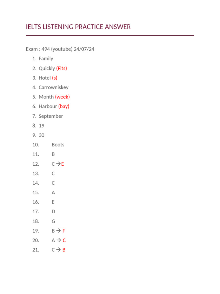 Ielts Listening Practice Answer | PDF
