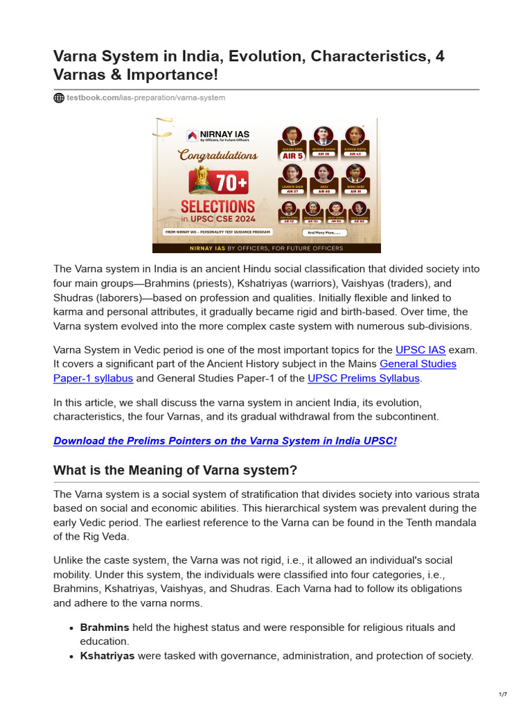 Varna System in India, Evolution, Characteristics, 4 Varnas ...