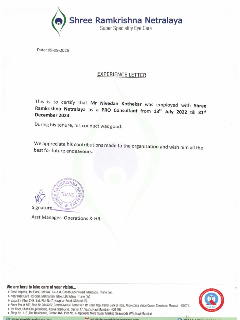 Exp Letter Nivedan | PDF