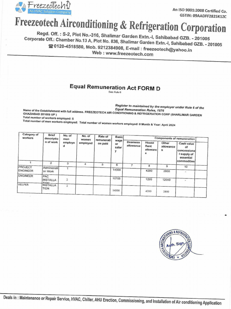 Equal Remuneration Act Form D | PDF