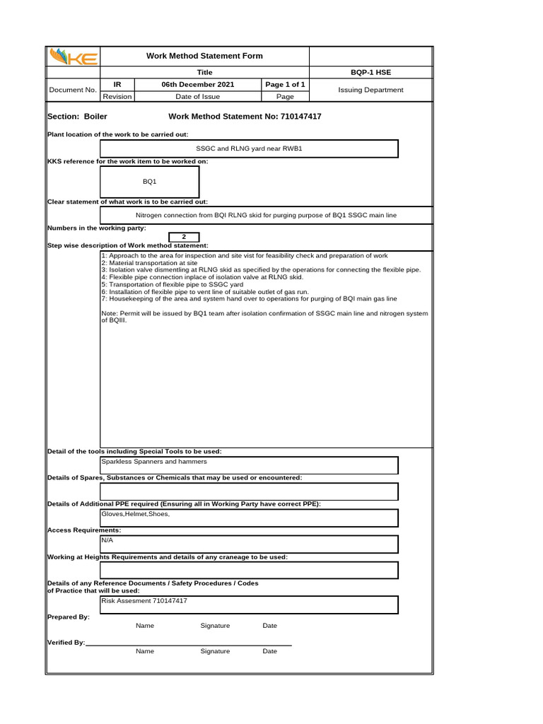 Purging of BQ Main Gas Line | PDF | Pipe (Fluid Conveyance) | Personal ...